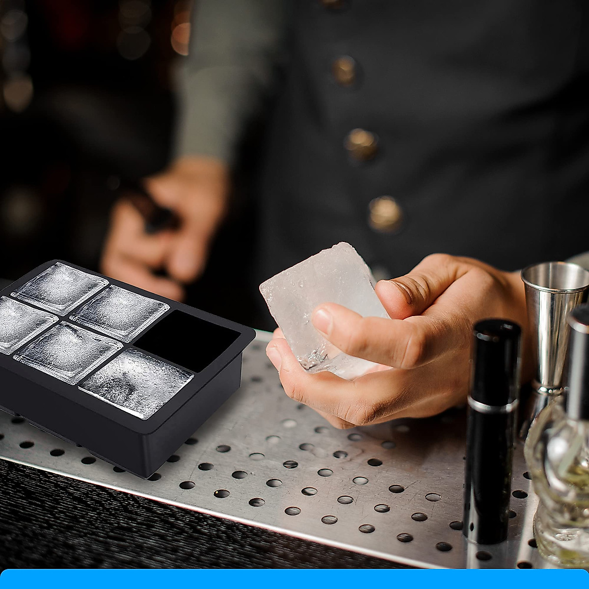 Ice Cube Trays Silicone (Set of 2) Whiskey Ice Ball Mold, Ice Ball Maker Mold, Round Ice Cube Mold, Sphere Ice Cube Mold, Square Large Ice Cube Tray for Cocktails & Bourbon - Easy Release BPA Free