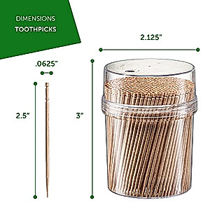 Prestee 2000ct Wooden Toothpicks + Reusable Toothpick Holder Container, Dark Wood - Sturdy Smooth Finish Bamboo Tooth Picks for Teeth, Party Cocktail Picks, Toothpicks for Appetizers, 100% Natural