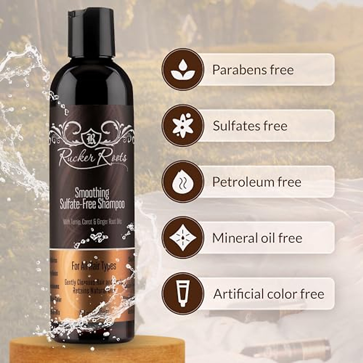 Rucker Roots Smoothing Sulfate Free Shampoo |Ginger, Turnip, Carrot Root Oils| For All Hair Types| Gentle Cleanser| Shea Butter| Argan Oil| Cocoa Seed Butter| Antioxidants