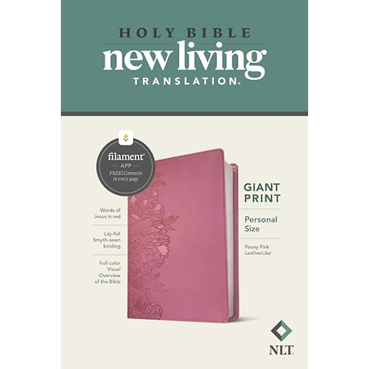 NLT Personal Size Giant Print Bible, Filament-Enabled Edition (LeatherLike, Peony Pink, Red Letter): Includes Free Access to the Filament Bible App ... Notes, Devotionals, Worship Music, and Video