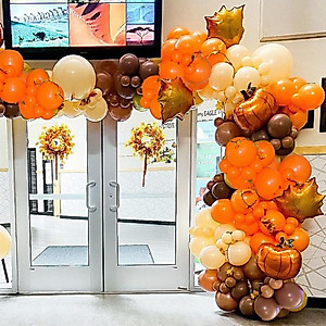 Fall Orange Balloons Garland Arch Kit -142pcs Orange Brown Balloons for Hello Fall Little Pumpkin Baby Shower Party Decorations Autumn Halloween Birthday Decorations