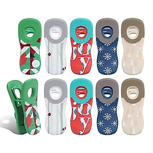 COOK WITH COLOR Christmas Magnetic Bag Clips - 10 Pc. Set of Chip Clips and Snack Clips for Stocking Stuffers- Holiday Kitchen and Food Bag Clips for Airtight Seal for Food Storage (Holiday Joy)