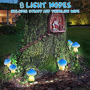 Solar Garden Lights, 3 Pack Mini Mushroom Solar Lights with 18 LEDs, 8 Modes Solar String Lights Outdoor Waterproof Cute Blue Mushroom Decoration Landscape Lights for Yard, Lawn, Patio, Flowerpot