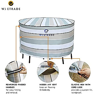 Patio Furniture Set Cover, 96"Diax32"H Round Waterproof UV Resistant Heavy Duty Cover Fits 5-7 Piece Large-Medium Dining Set, Striped