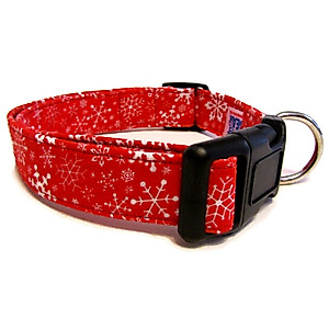 CritterGear Adjustable Dog Collar in Red Christmas Snowflakes (U.S.A. Made)