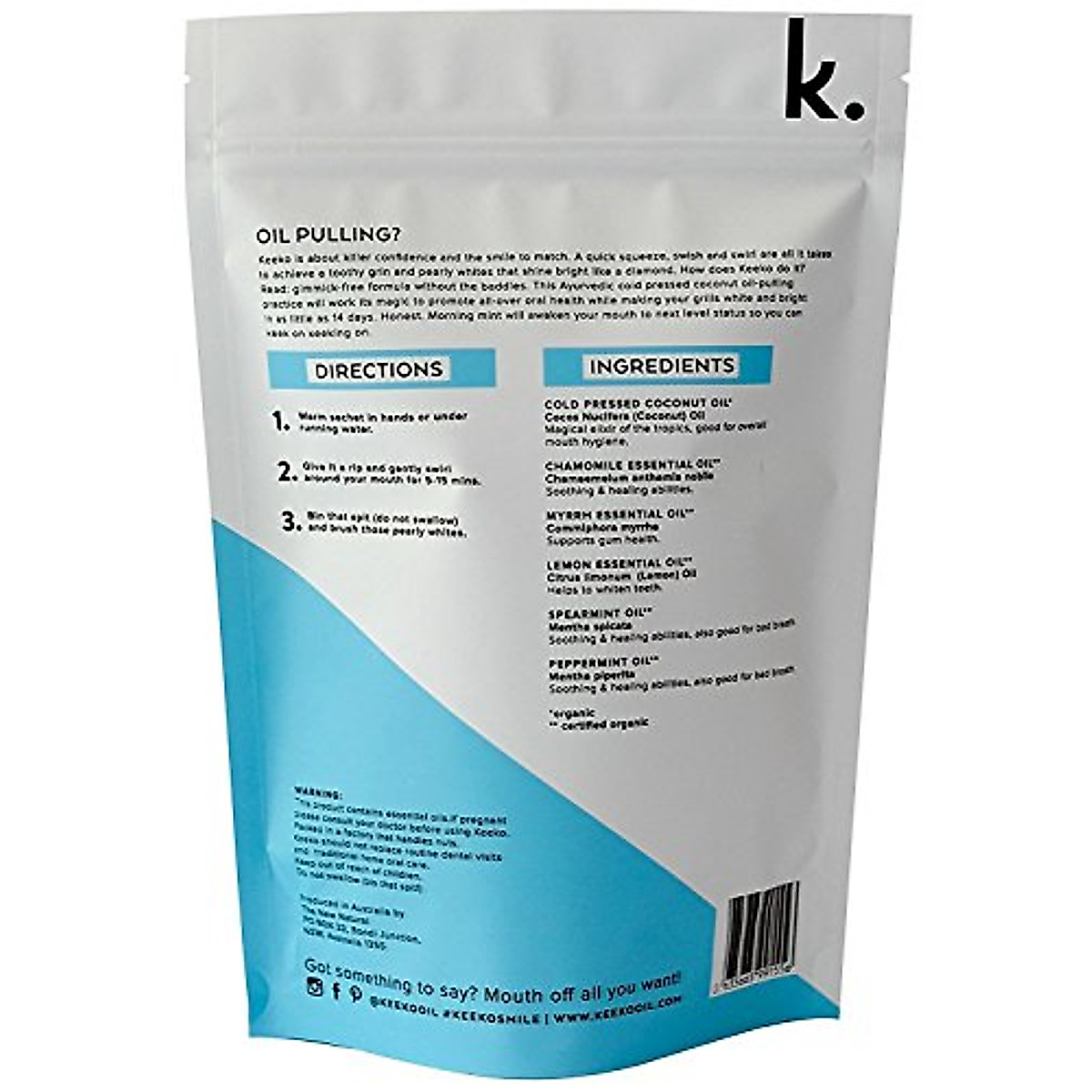 Keeko - Natural/Organic Oil Pulling Sachets (Morning Mint) (14 Packets (2 Week Course))