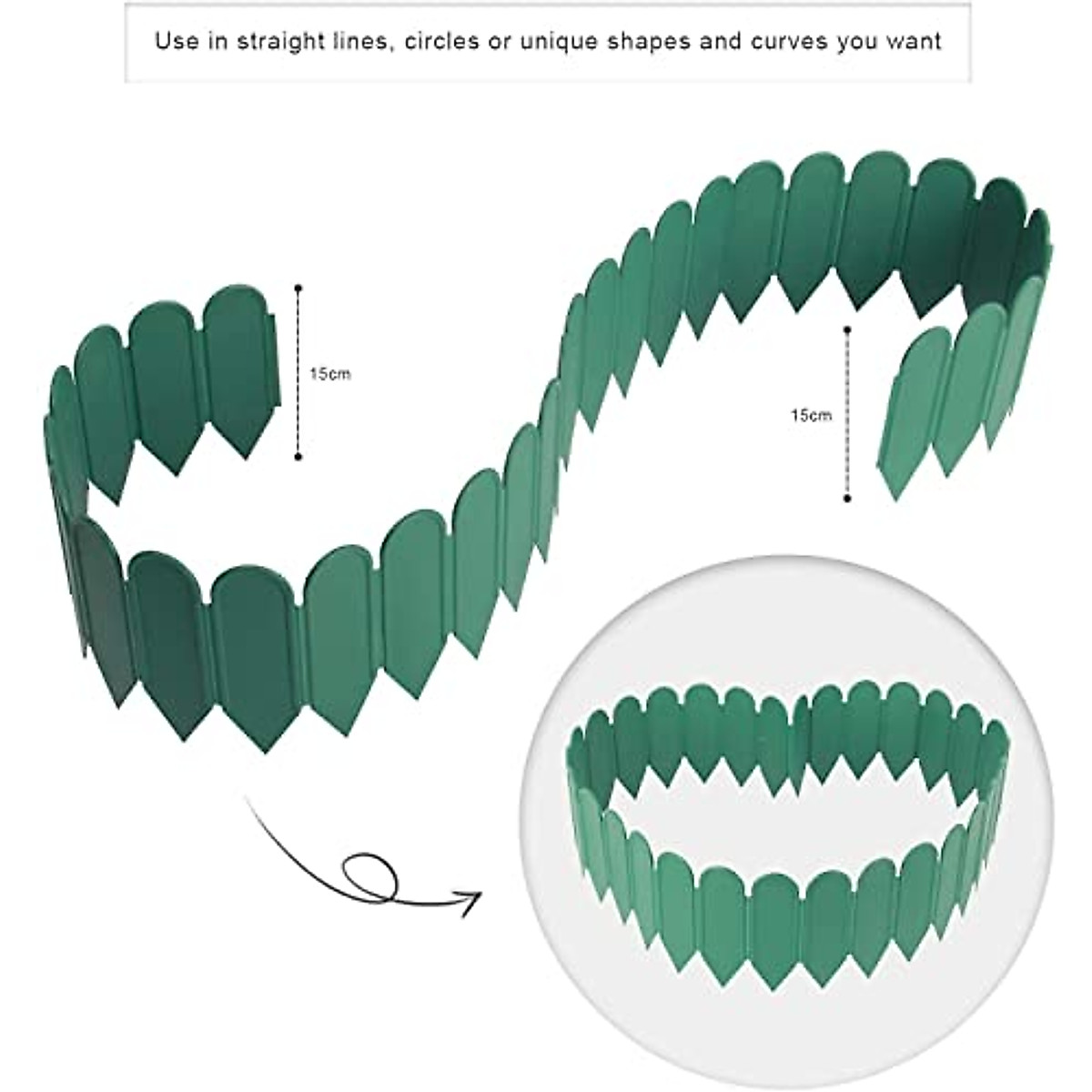 Worth Garden 10 Feet Landscape Edging - Flexible Green Outdoor Decorative Plastic Border Edging Short Mini Fence 6'' H x 10' L - Edge for Lawn Yard