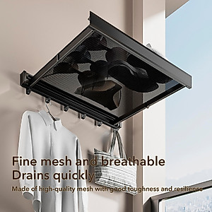 CHAHUANV Retractable Drying Rack with Net,Laundry Drying Rack for Shoes,Socks,Underwear,Wall Mouted Drying Rack with Hooks,Folding,Collapsible Hanger Rack, Gray