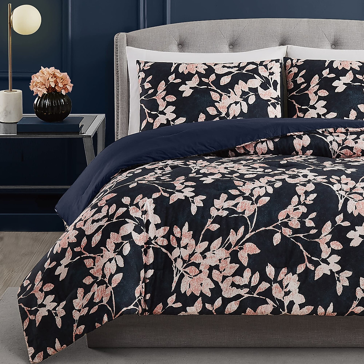 Vince Camuto Amaya Floral Set, King, Blue/Pink Duvet