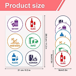 Recycle Sticker for Trash Can, 12 Pieces Trash and Recycle Stickers, Recycling Sorting Sticker Signs Decals Battery Glass Food Waste Paper Plastic Aluminum for Home Kitchen Outdoor Decals (Round)