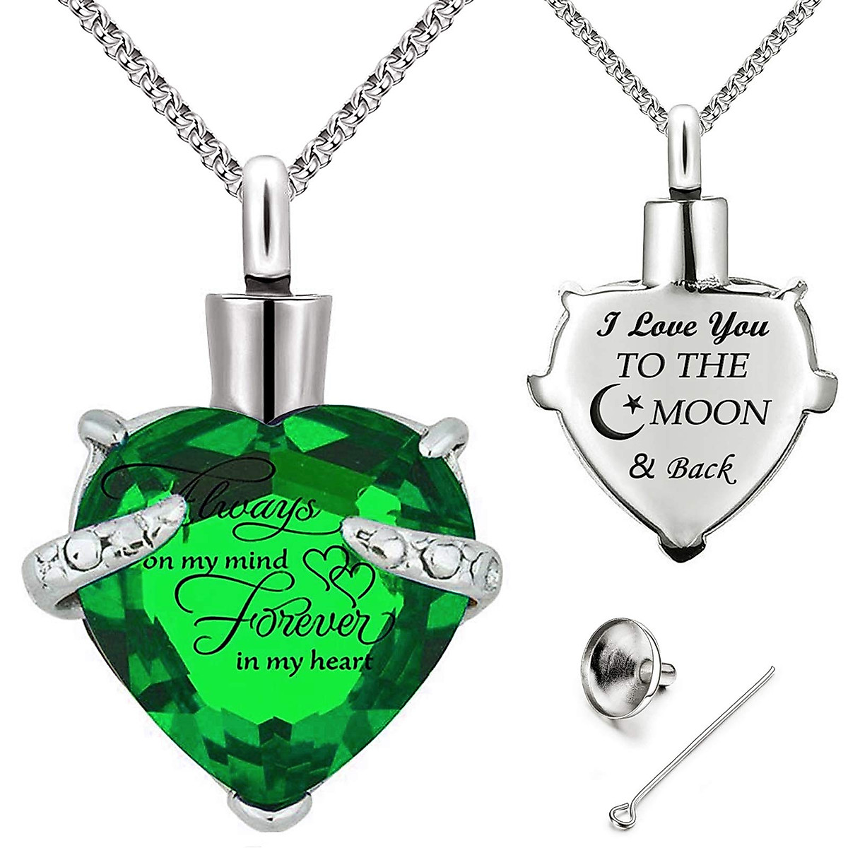YOUFENG Birthstones Heart Cremation Pendant Urn Necklaces for Ashes Urns for Human Ashes Memorial Locket Keepsake Ashes Jewelry with Fill Kit