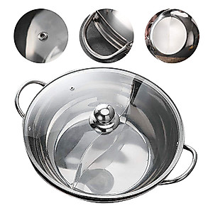 Gdrasuya10 Shabu Hot Pot, 12" Stainless Steel Pot Dual Site Divider with Glass Lid for 2-5 People