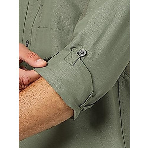 ATG by Wrangler Men's Long Sleeve Mixed Material Shirt, Dusty Olive, Medium