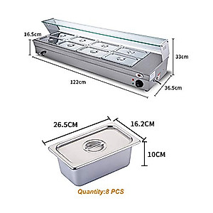 2000W Commercial Buffet Electric Food Soup Warmer, 95/122cm Food Warmer Restaurant Steam Table,Countertop Food Warmer, CE/FCC/CCC/PSE (8pcs Pans 122cm)