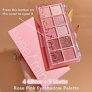 Go Ho 10 Colors Eyeshadow Palette,Matte&Glitter&Shimmer Eyeshadow Makeup,Pink Eye Black Pink Eyeshadow Shades,Naturing-Looking,High Pigment Waterproof Eye Shadow Palette Makeup,03