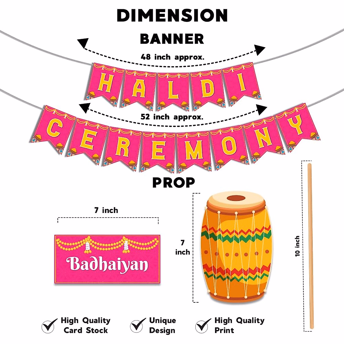 LoveNspire 25 Pcs Haldi Photo Booth Party Props & 1 Pcs Haldi Ceremony Banner Wedding Photoshoot Haldi Decoration Marriage Props for Bride and Family