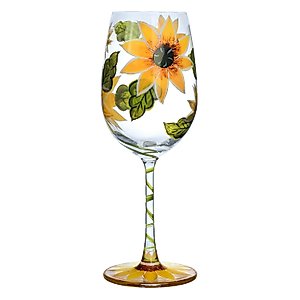 CHOOLD Sunflower Artisan Painted Wine Glass Flower Print Wine Glasses Lead-Free Glasses Goblet for Party Wedding Christmas Gift
