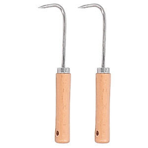 2Pcs 240mm/ 9.45in Single Claw Bonsai Root Hook, Stainless Steel Gardening Digging Tools with Wooden Handle for Weeding Planting Flowers