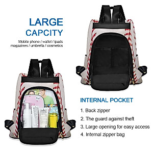 ALAZA Sport Ball Baseball Lovely Women Backpack Anti Theft Back Pack Shoulder Fashion Bag Purse