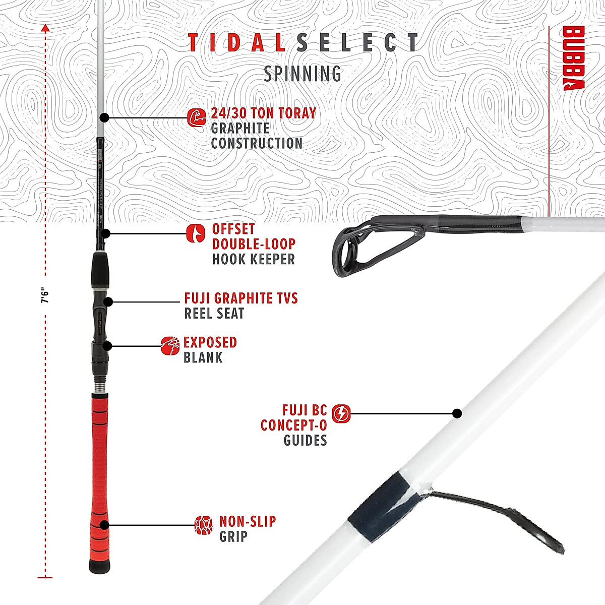BUBBA TS761HF-S Tidal Select Spinning Rod