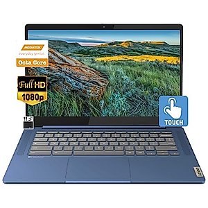 Lenovo 2023 Newest 14" FHD Touchscreen Slim 3 Chromebook Laptop Business Student, 8-Core MediaTek Kompanio 520 Processor, 4GB RAM, 64GB eMMC, WiFi 6,Webcam, 13+ Hours Battery, Chrome OS+MarxsolCables