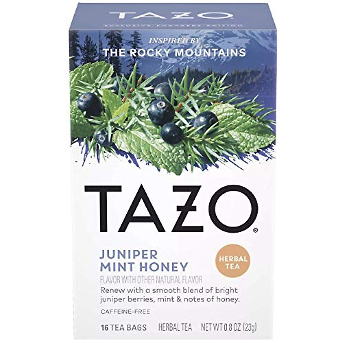 Tazo Herbal Juniper Mint Honey Tea 16 Count. Herbal tea bags. Caffeine Free. 2 Pack.