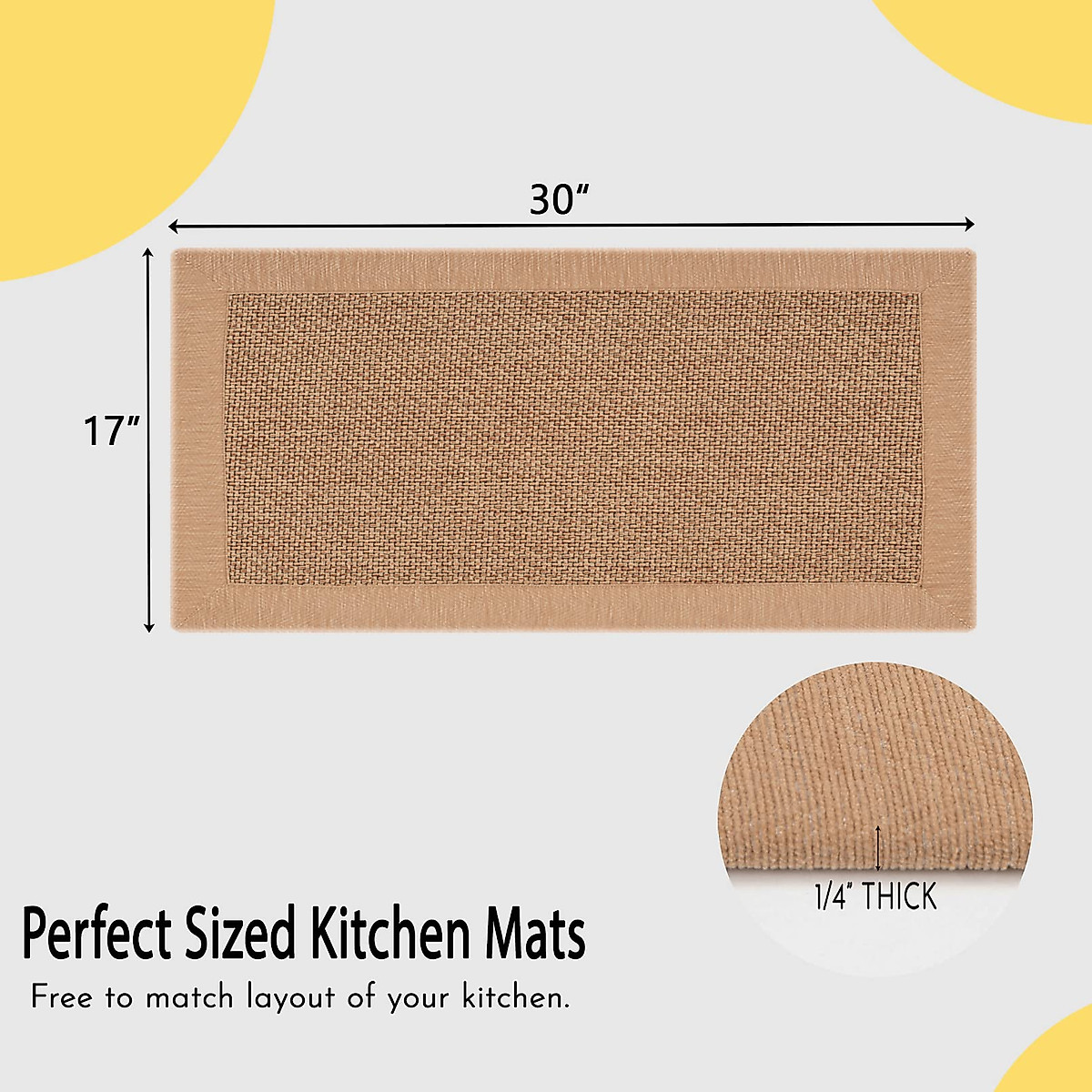 TRONSBOO Kitchen Floor Mat, Non-Skid Washable Twill Standing Mat in Front of Sink, Absorbent Runner Rug Kitchen Mat for Floor, Laundry, Dining Room, Farmhouse, Hallway 17"x30" (Brown)