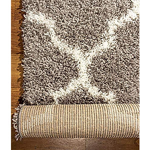 Super Area Rugs Modern Geometric Design Soft Shag Rug, Gray & White, 2' x 3'