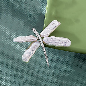Ross-Simons 6x20mm Cultured Pearl and .20 ct. t.w. CZ Dragonfly Pin/Pendant in Sterling Silver