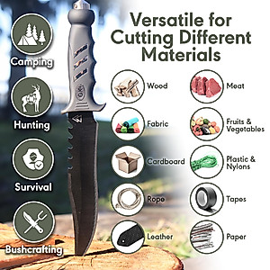 Fixed Blade Hunting Knife with Sheath, 12" Bushcraft Knife Full Tang, Stainless Steel EDC Fixed Blade Knife with Sheath, Rubber Handle by Kratos - ZF5