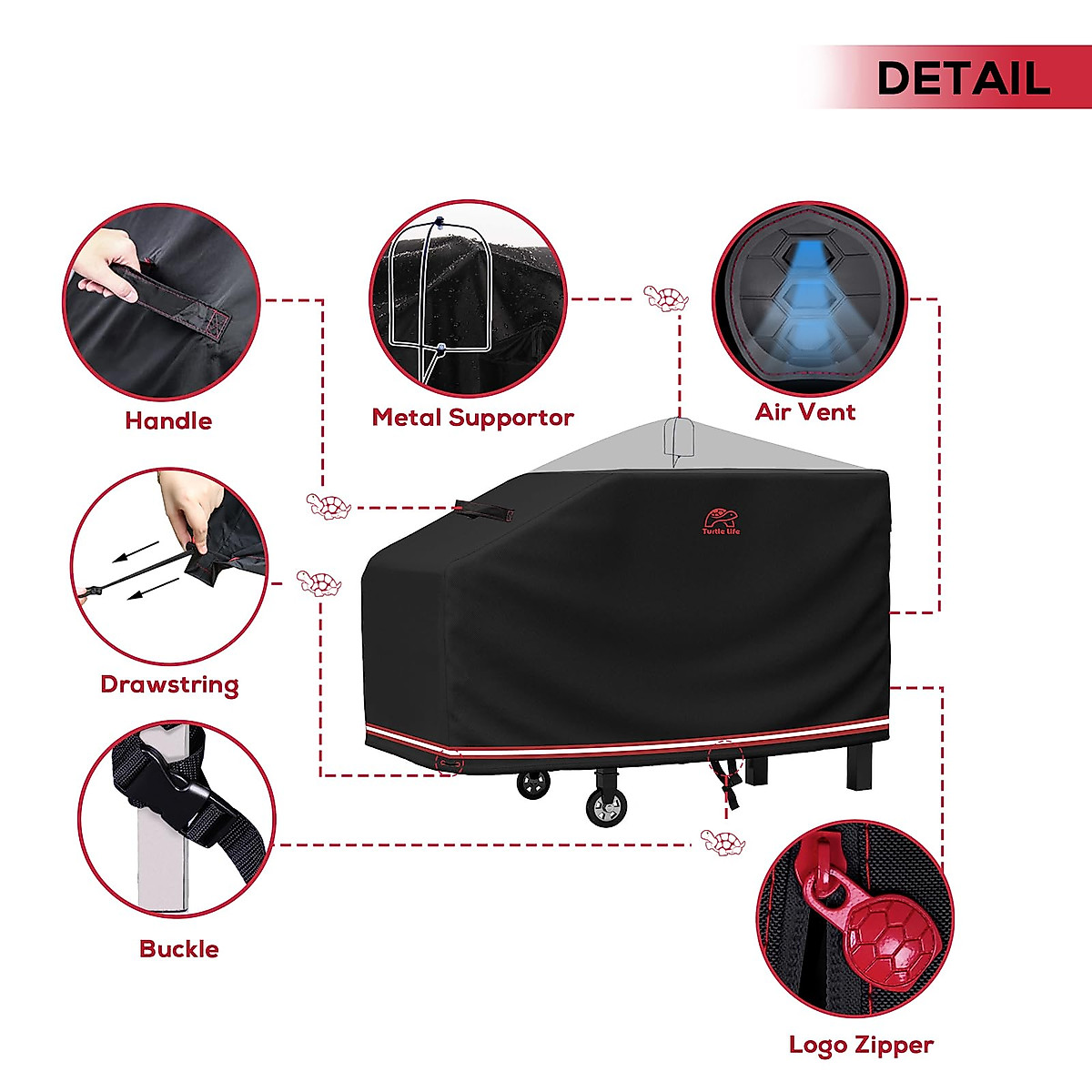 Turtle Life Grill Griddle Cover, Heavy Duty Flat Top Gas Smoke Grill Cover for 28" Blackstone Cooking Station, Medium, Black, 46" Wx24 Dx26 H