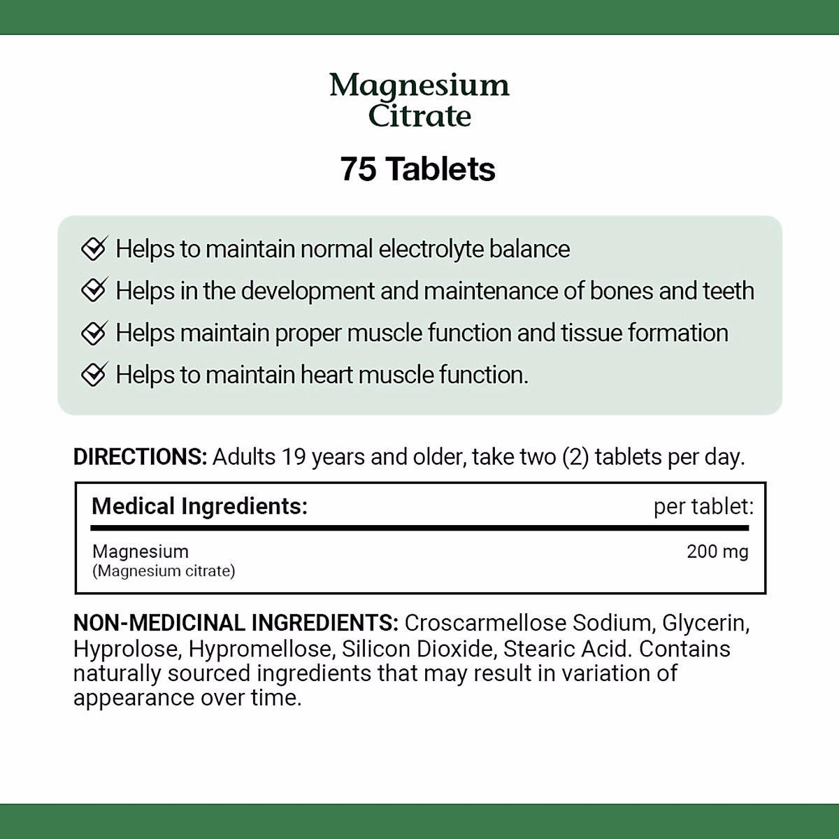 Nature's Bounty Magnesium Citrate 210mg, 75 Tablets