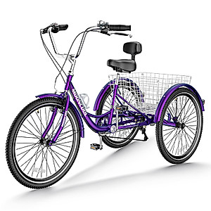 Barbella Adult Tricycles, 7 Speed Adult Trikes 20/24/26 inch 3 Wheel Bikes, Cruise Bike with Basket for Seniors, Women, Men for Recreation, Shopping, Exercise, Multiple Colors