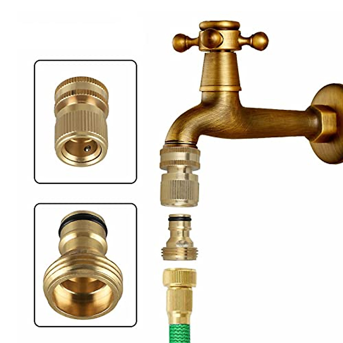 Garden Hose Quick Connect 3/4 Inch, Solid Brass Quick Connect Hose Fittings Male and Female, No Leakage, No Rusting, No Breakage Hose Connector for 3/4" Thread, 1 Set