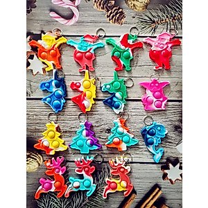 (School Students Gift and Party Favors) 15 Packs Bulk Mini Pop Keychain Backpack Fidget, Santa Claus Christmas Tree Decoration,Window and Wall Stickers
