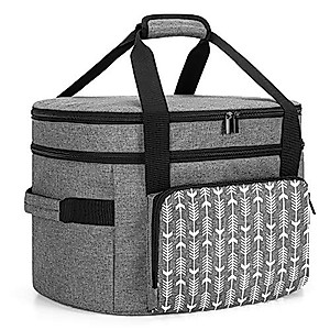 YARWO Slow Cooker Travel Bag with Bottom Board Compatible with Crock-Pot and Hamilton Beach 6-8 Quart Oval Slow Cooker, Double Layers Slow Cooker Carrier, Gray with Arrow (Bag Only, Patent Pending)