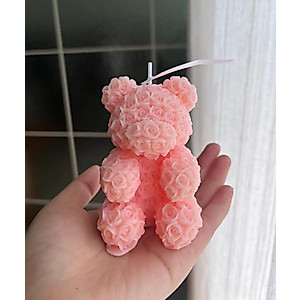 Cute Bear Shape Scented Candle,150G Rose Flower Clusters Aesthetic Handmade Soy Wax Aroma Decorative Candle for Table Photo Prop Wedding Birthday,Prefect Gift for Meditation Stress (Pink Bear)