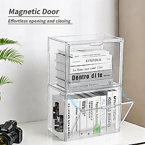 LXLXXL Cube Storage Organizer Acrylic Book Case Display Case Box Stackable Book Storage Containers With Magnetic Door Clear Plastic Portable Book Organizer For Living Room Bedroom 1 Pack
