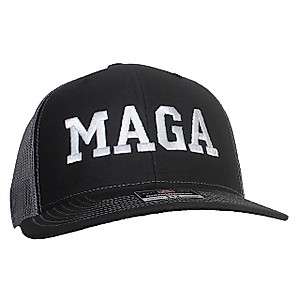 Tropic Hats Adult Embroidered Trump MAGA 6 Panel Trucker Cap W/Snapback - Black/Charcoal Gray