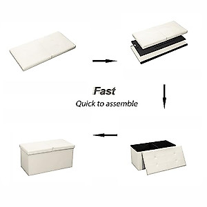 B FSOBEIIALEO Storage Ottoman with Filpping Lids, Ottoman Storage Bench Footrest Seat, Storage Chest Faux Leather 30"x15"x15" (White)