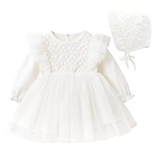 Curipeer Baptism Dresses for Baby Girls White Christening Gown Dresses for Infant Girls Tulle Sundress 0-3 Months