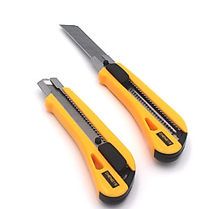 Utility Knife Retractable Box Cutter 18mm Stainless Steel Blade Razor Knives for Carton Cardboard Arts Crafts, 2 Pack