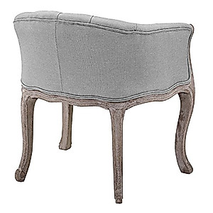 Modway Crown French Vintage Barrel Back Tufted Upholstered Fabric Dining Armchair in Light Gray