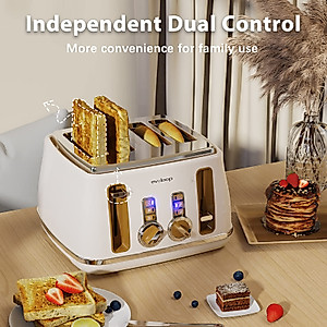 evoloop Toaster 4 Slice, Oversize Retro Stainless Steel Bread Toaster with Dual Independent Control Panels, 6 Browning Level, Bagel, Defrost & Cancel, -1.5" Extra Wide Slots, Removable Crumb Tray