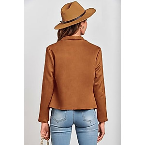 PRETTYGARDEN Women's Faux Suede Jackets 2023 Fall Clothes Long Sleeve Open Front Cropped Coat Outwear (Brown,Medium)