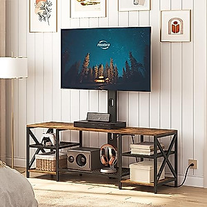 HOOBRO TV Stand with Mount and Power Outlet 55.1", Entertainment Center with Swivel TV Mount for TVs Up to 75", TV Stand Mount with Storage Shelves for Living Room, Bedroom, Rustic Brown BF146UDS01