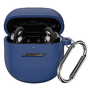 Bose QuietComfort Earbuds II Case(2022), WOFRO Silicone Protective Skin Cover for New Bose QuietComfort Earbuds 2 Accessories with Carabiner (Blue)