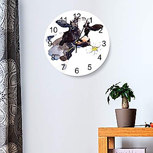 Wall Clock 12 Inch(30cm) Farm Animal Cow Flower Chrysanthemum Art Wall Clock Modern Creativity Home Decoration Mute Big Digital Wall Watch Easy to Read Gift Ideas Clock