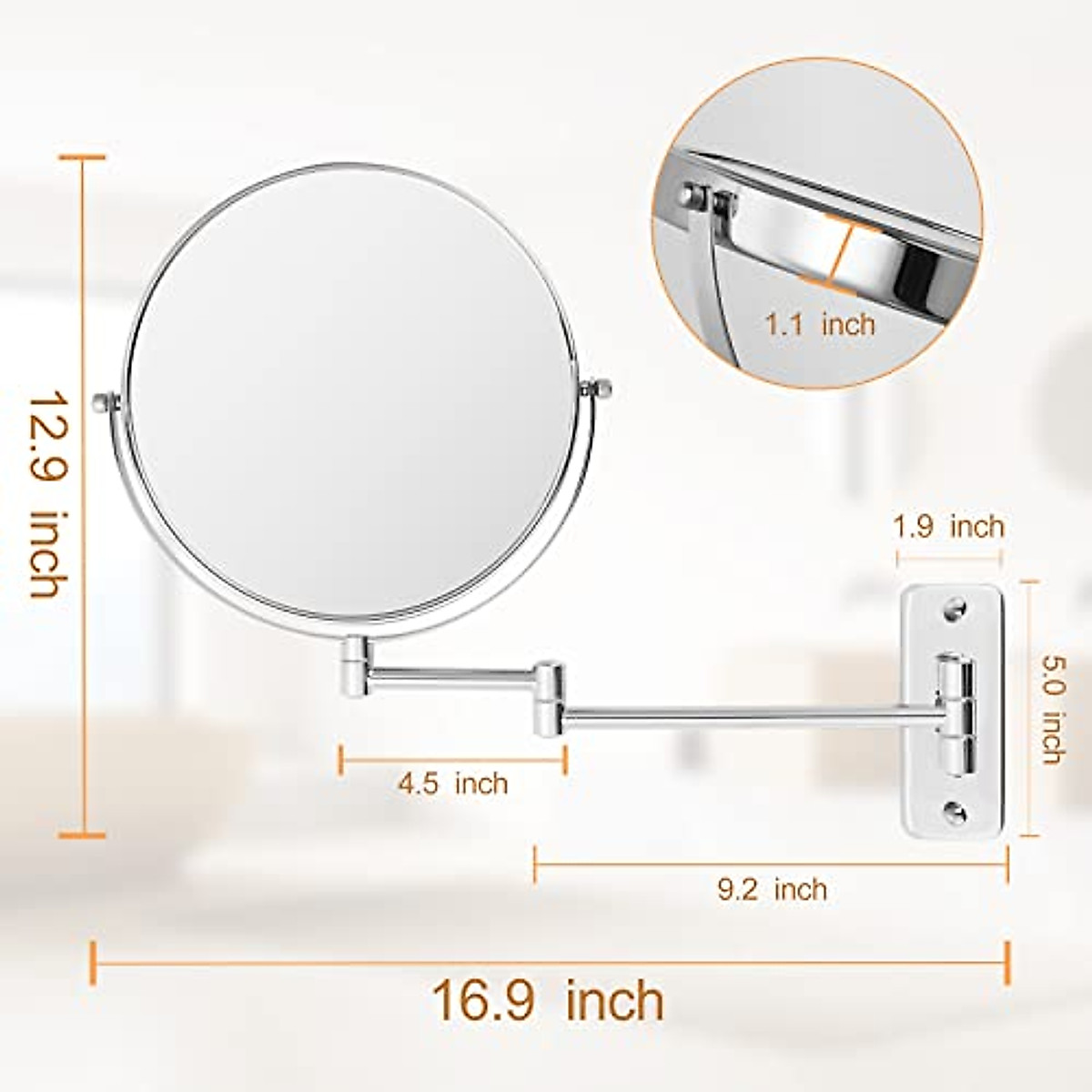 FFowcye 9" Magnifying Wall Mount Makeup Vanity Mirror,1x/7x Double-Side Makeup Mirror with Magnification,Swivel Extendable Shaving Face Mirror for Bathroom, Wall Mirror for Chrome…