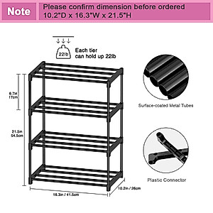 Autonomier 4 Tier Small Shoe Rack, Narrow Stackable Shoe Shelf for Kids Toddler Adult, Lightweight Shoe Rack Stand for Closet Dorm Storage Organizer, Front Door Entrance, Entryway